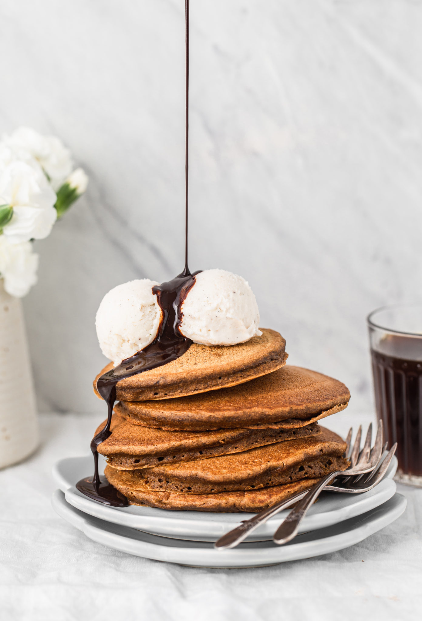 Whole Wheat Coffee Pancakes with Mocha Syrup - NattEats